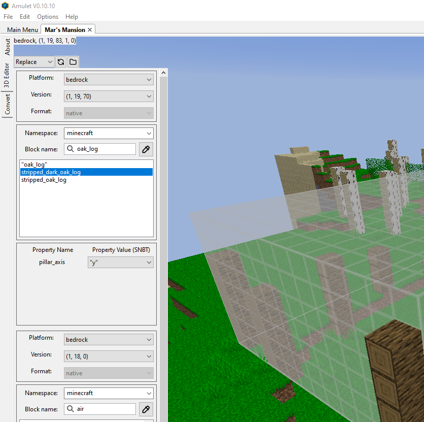 Logs aren't being Replaced · Issue #907 · Amulet-Team/Amulet-Map-Editor · GitHub