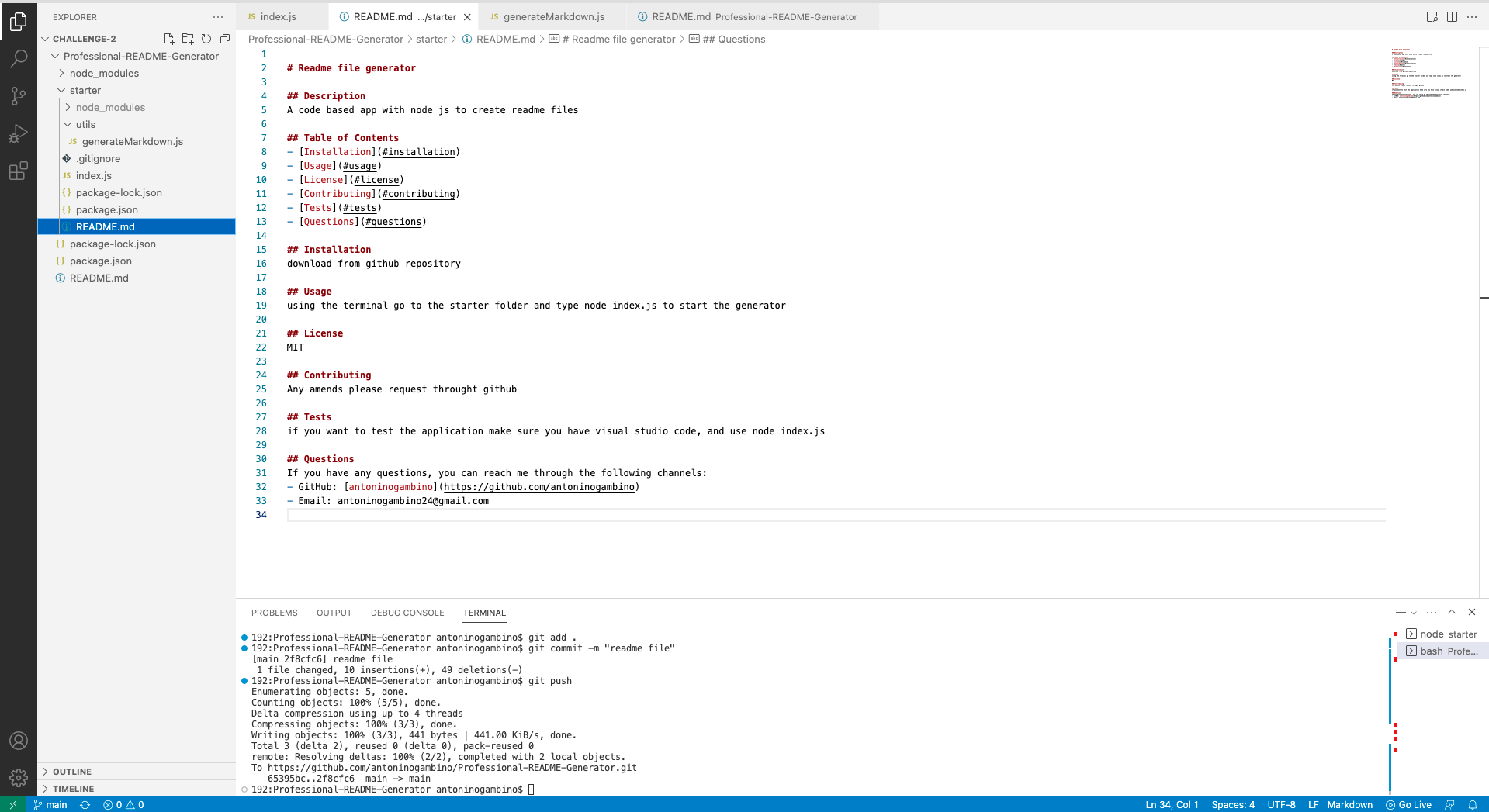 GitHub - antoninogambino/Professional-README-Generator