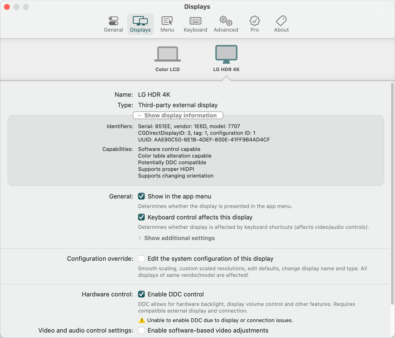 [Bug] DDC detection or connection failed on M1 Pro / LG UL850 · Issue #1769 · waydabber ...