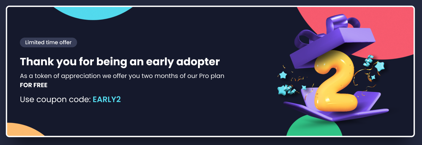 As Early Adopter User I Want To Be Offered 2 Months Of Free Pro Plan · Issue 4711 