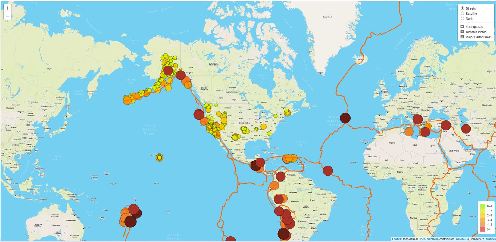 Mapping_Earthquakes | Use HTML, Leaflet, JavaScript and others