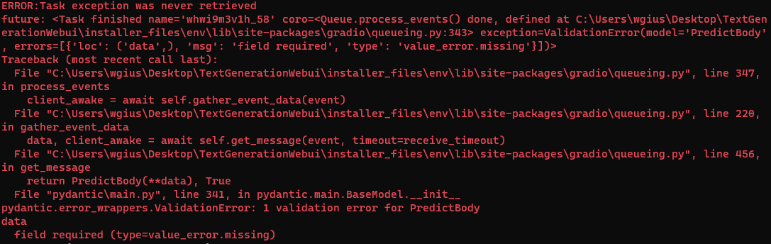 ERROR:Task exception was never retrieved · Issue #2307 · oobabooga/text-generation-webui · GitHub