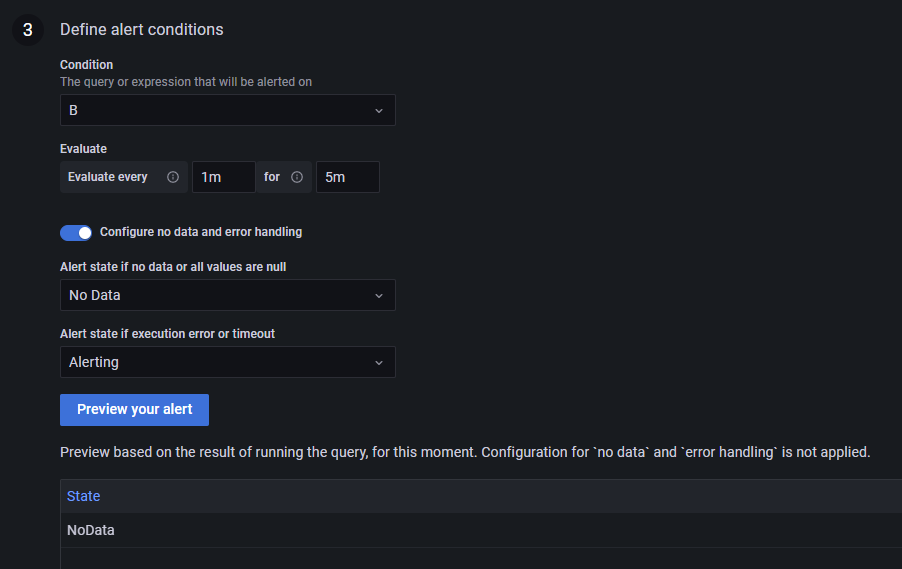ngalert in Grafana 8.0.4: alert gives NoData while there is data (Prometheus node-exporter 0.15 ...