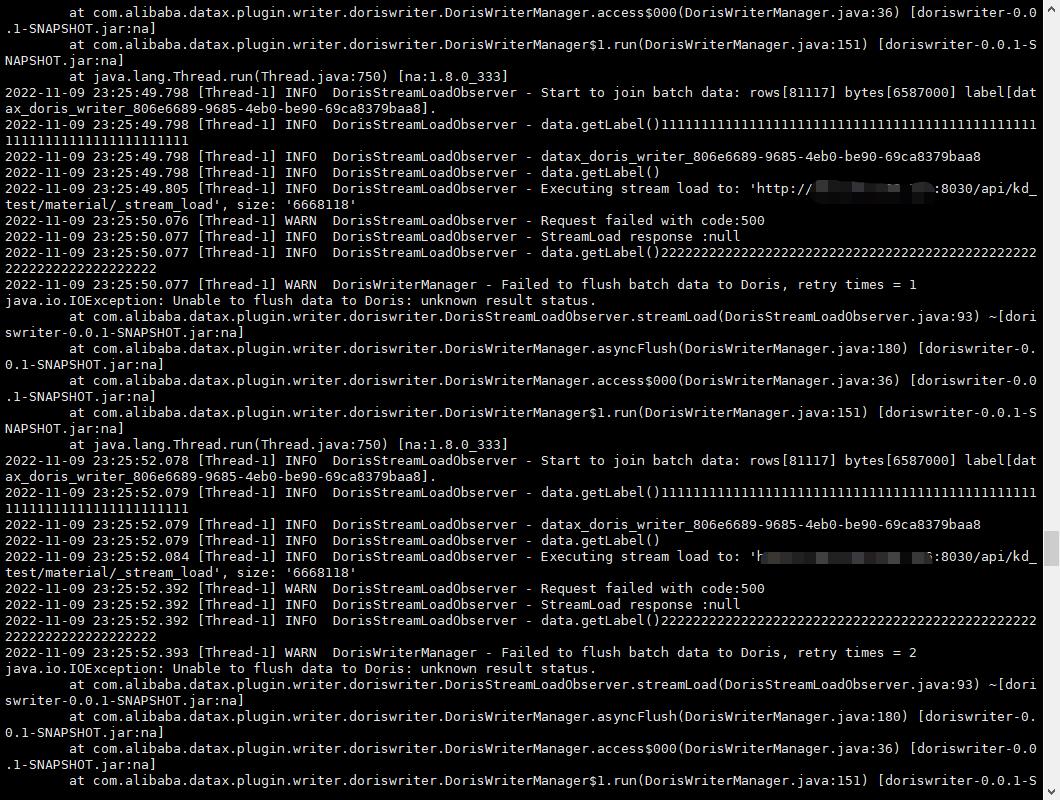 采用datax导入到doris时，如果读取采用join的话，返回 Request failed with code:500 · Issue #1596 · alibaba/DataX · GitHub