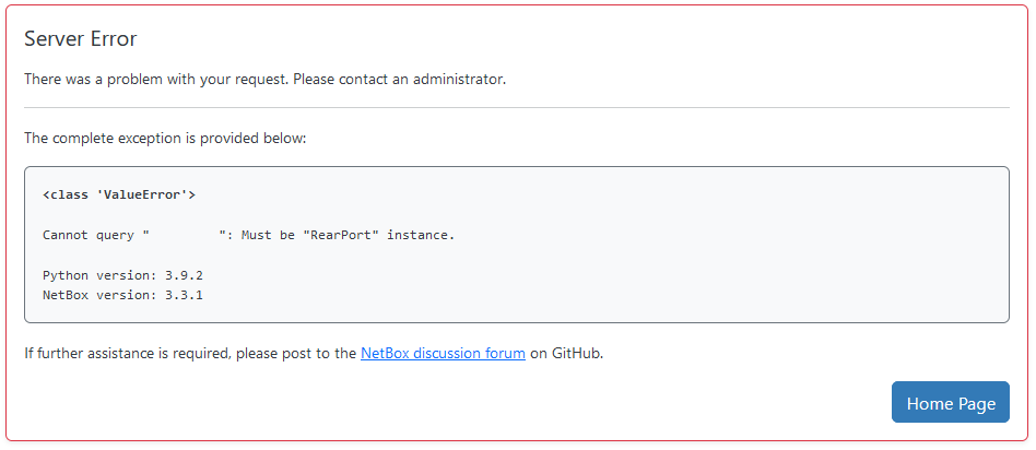 Error Cable Trace Multi Object Cable Terminations From Interface To Front Ports · Netbox 