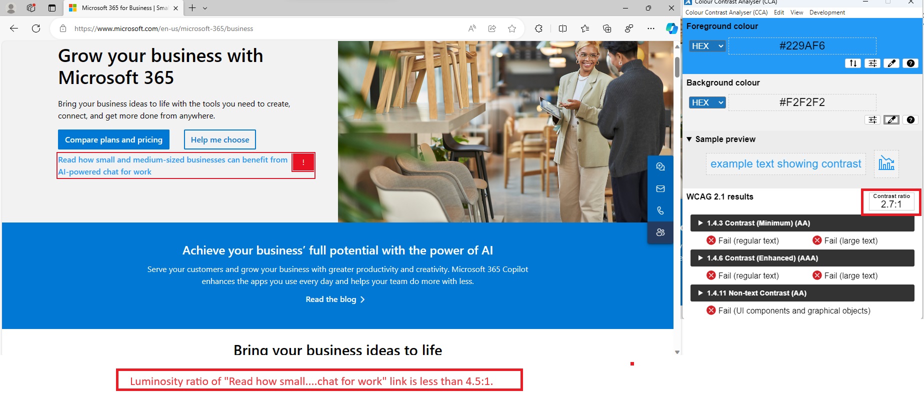[Programmatic Access - MakeCode - Grow your business with Microsoft 365]: Luminosity ratio of ...