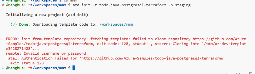 "Azd init" failed for todo-java-postgresql-terraform on CodeSpace · Issue #2231 · Azure/azure ...
