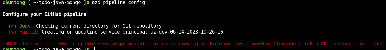 "Azd pipeline config" failed with cloud shell in Linux desktop · Issue #2410 · Azure/azure-dev ...