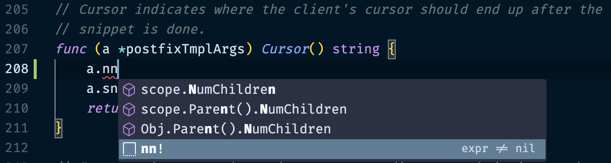 x/tools/gopls: Add not nil postfix snippet · Issue #61763 · golang/go · GitHub