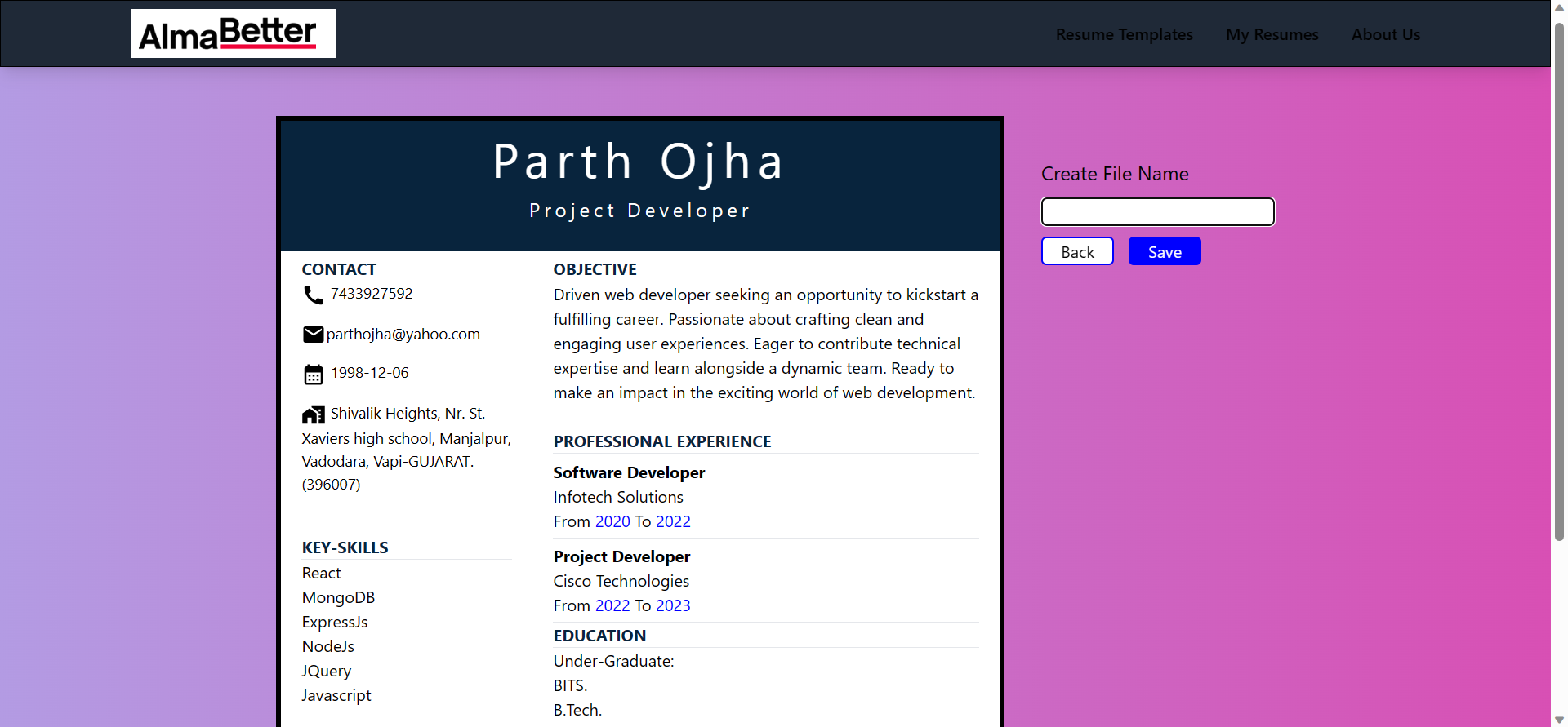 GitHub - nikhil-jangde/Resume-Builder-Almabetter