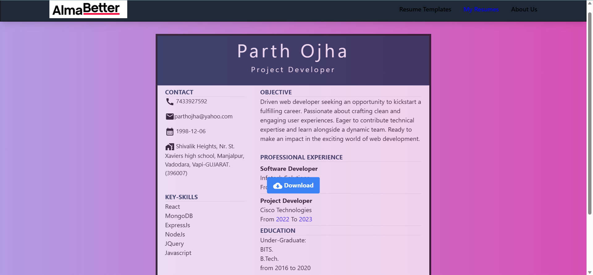 GitHub - nikhil-jangde/Resume-Builder-Almabetter