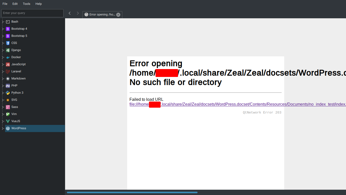 Wordpress Error: No such file or directory · Issue #1316 · zealdocs/zeal · GitHub