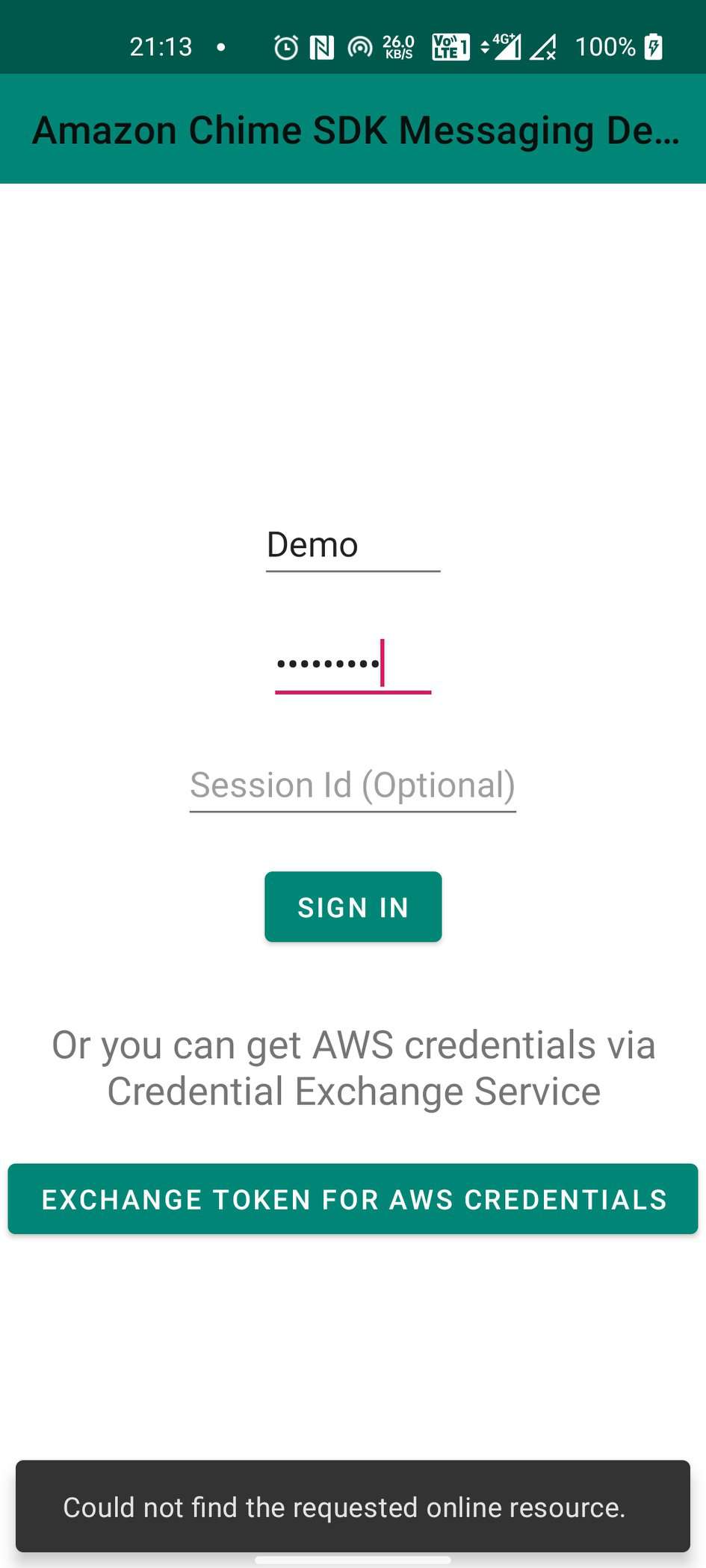 Sign in failed · Issue #156 · aws-samples/amazon-chime-sdk · GitHub