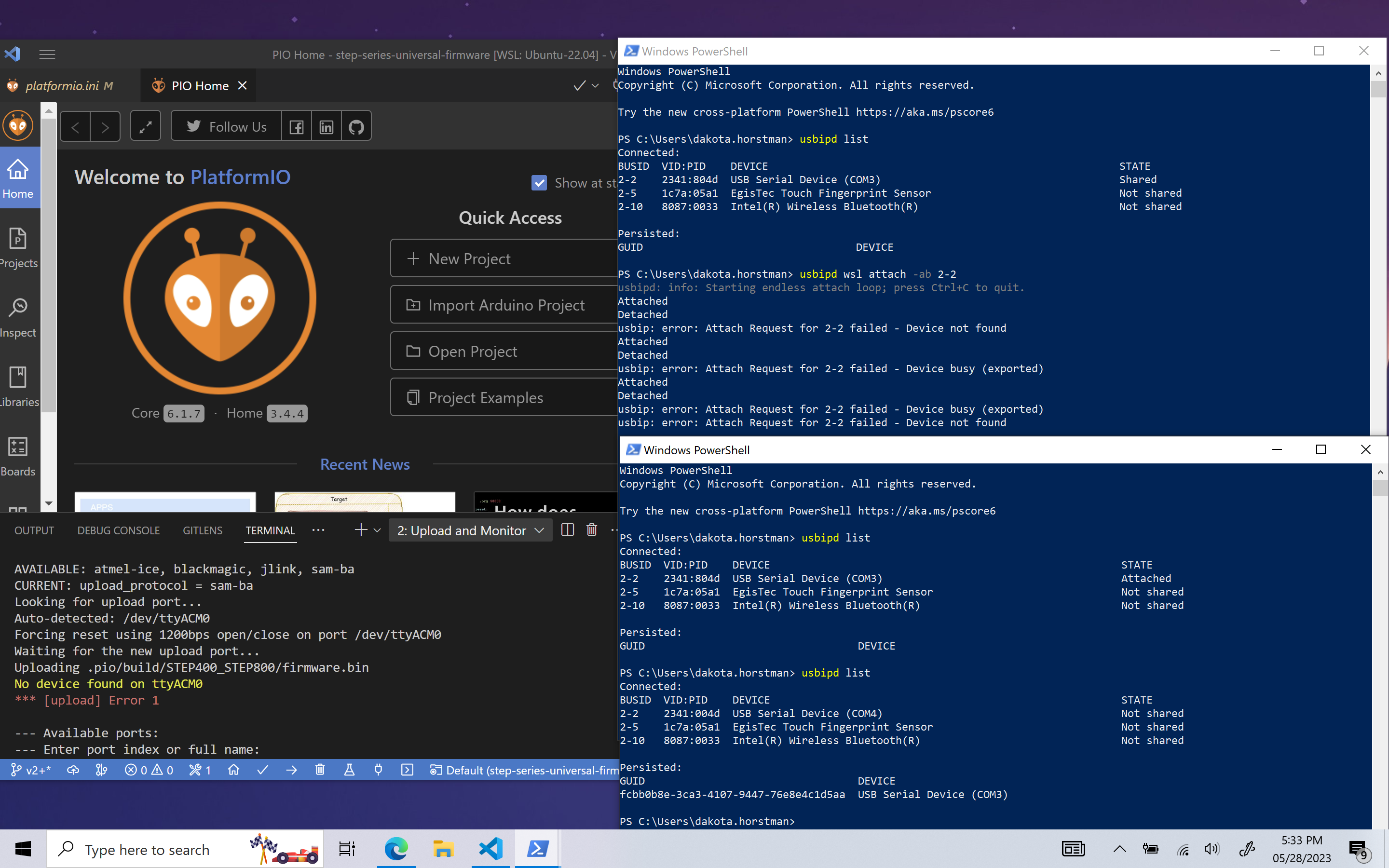 Can't upload with PlatformIO from WSL · Issue #605 · dorssel/usbipd-win ...