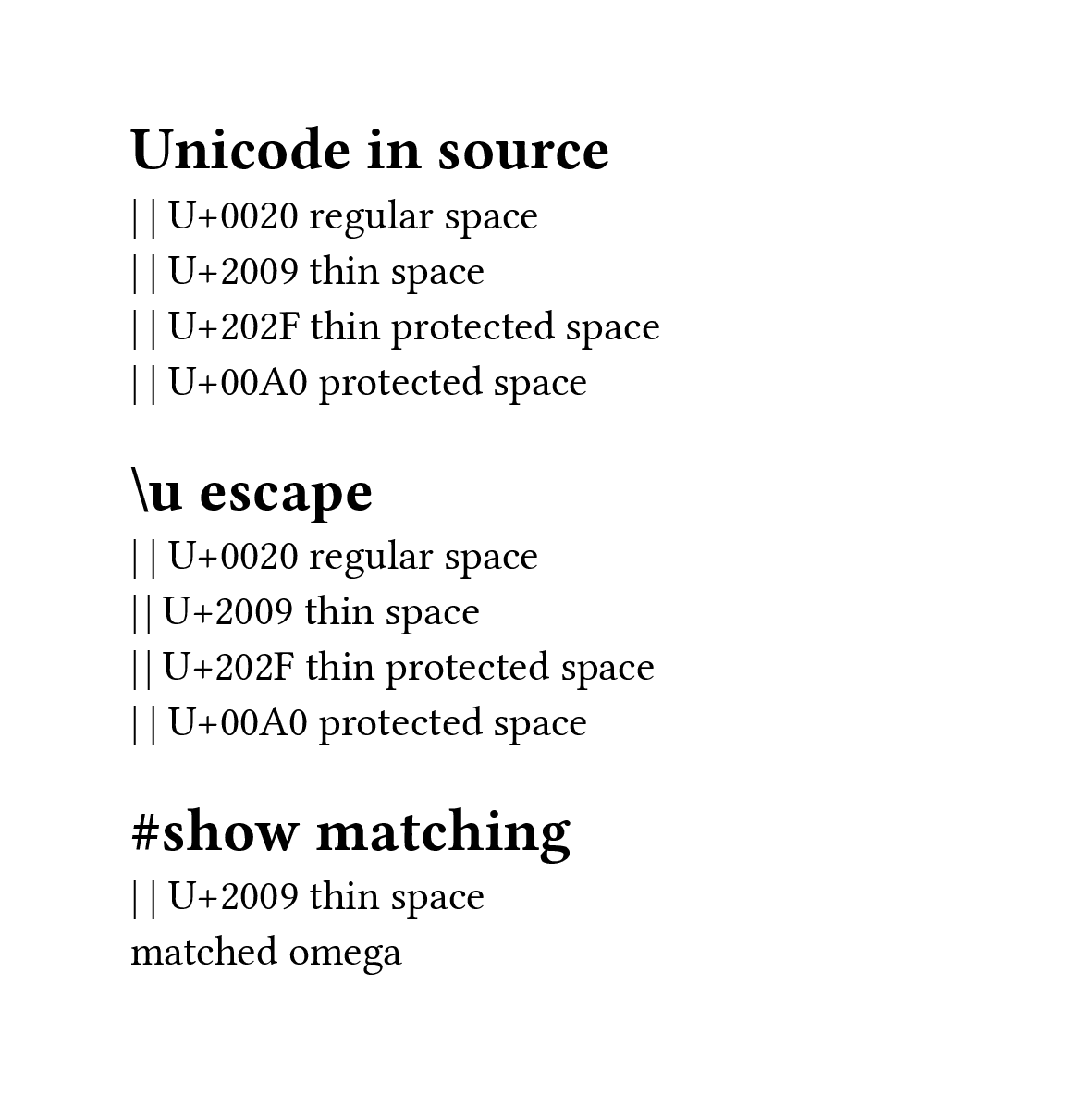 U+2009 thin spaces in source text do not show up as thin spaces in PDF ...