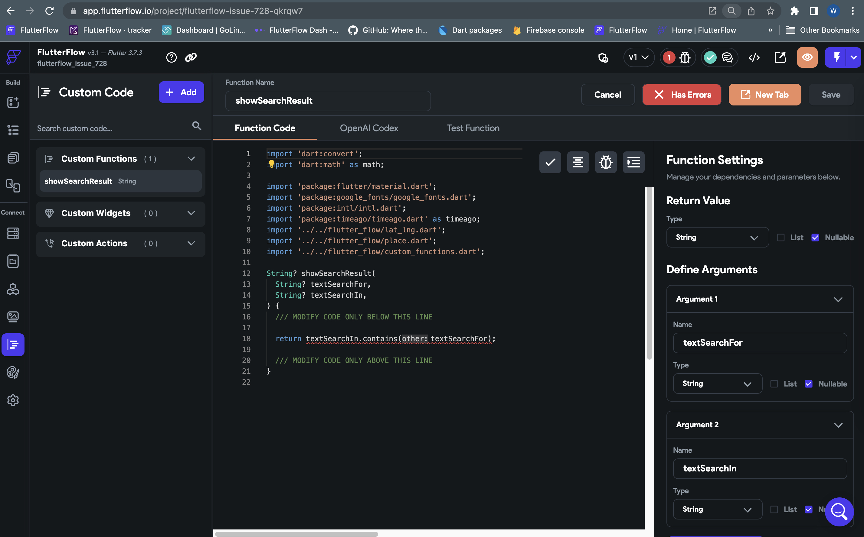 Custom Functions Editor issue · Issue #728 · FlutterFlow/flutterflow-issues · GitHub