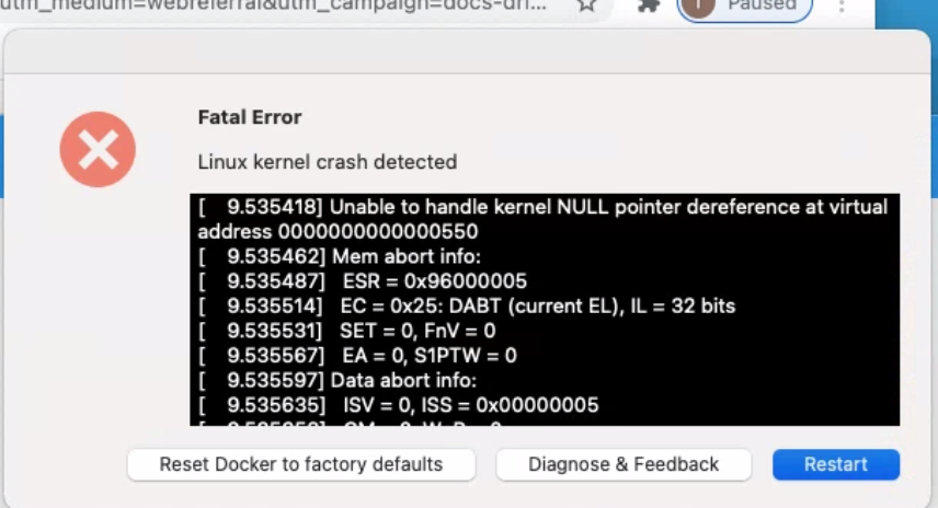 M1 Docker Desktop Rc2 Linux Kernel Crash Null Pointer With Diagnostics · Issue 5529 · Docker 