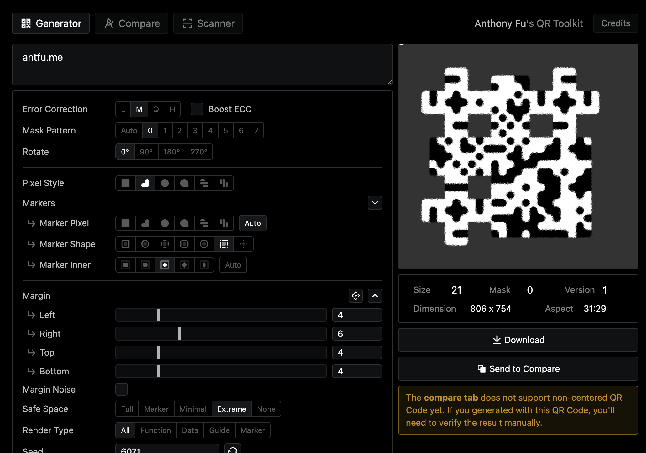 Compare tool doesn't optimally support marginally offset QR codes ... Compare tool doesn't optimally support marginally offset QR codes ...