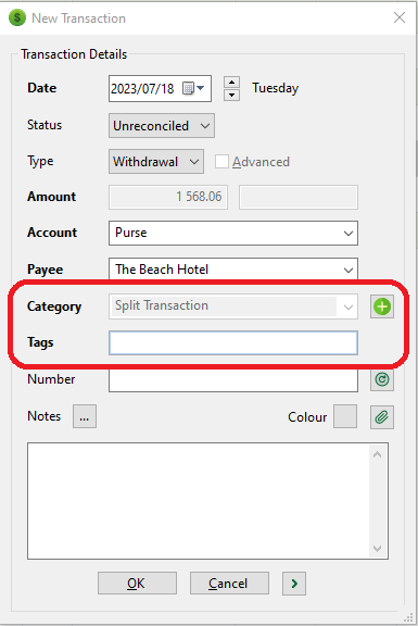 Tags field should not be displayed on New Transaction screen for split ...
