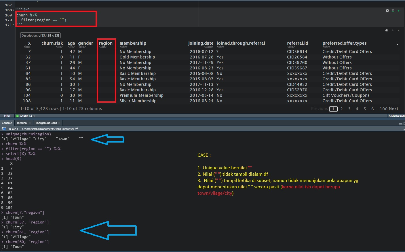 R - Nilai pada row tidak tampil (bukan NA), namun memiliki nilai ketika di subset ...