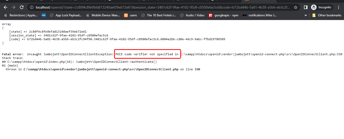 PKCE code verifier not specified · Issue #339 · jumbojett/OpenID ... PKCE code verifier not specified · Issue #339 · jumbojett/OpenID ...