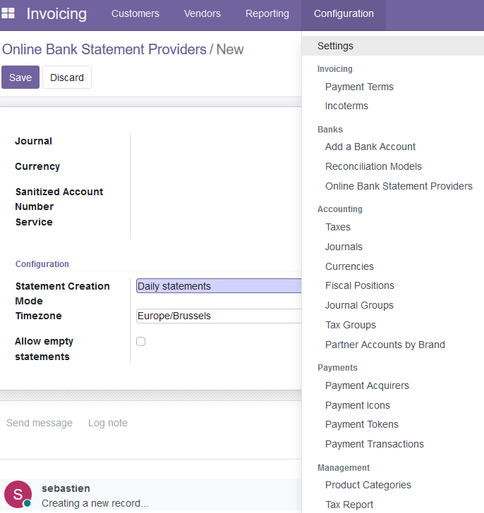 Online Bank Statement Providers - Journal/currency/service/... fields ...