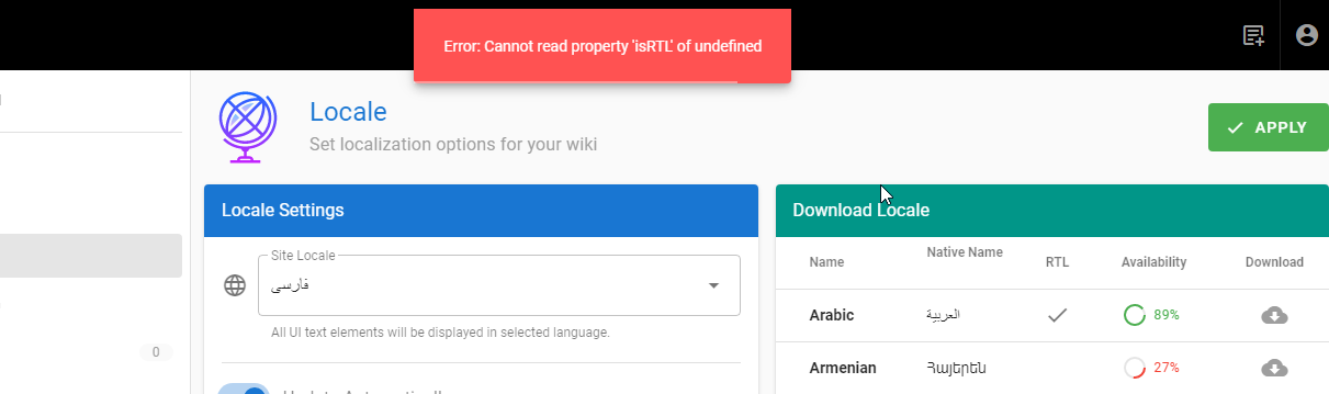 Error: Cannot read property 'isRTL' of undefined · Issue #1474 · requarks/wiki · GitHub