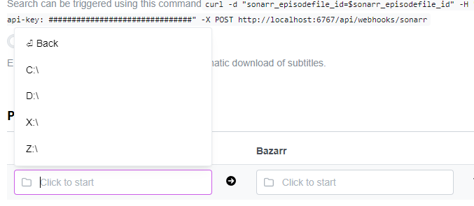 This Sonarr/Radarr root directory does not seems to be accessible by Bazarr. Please check path ...