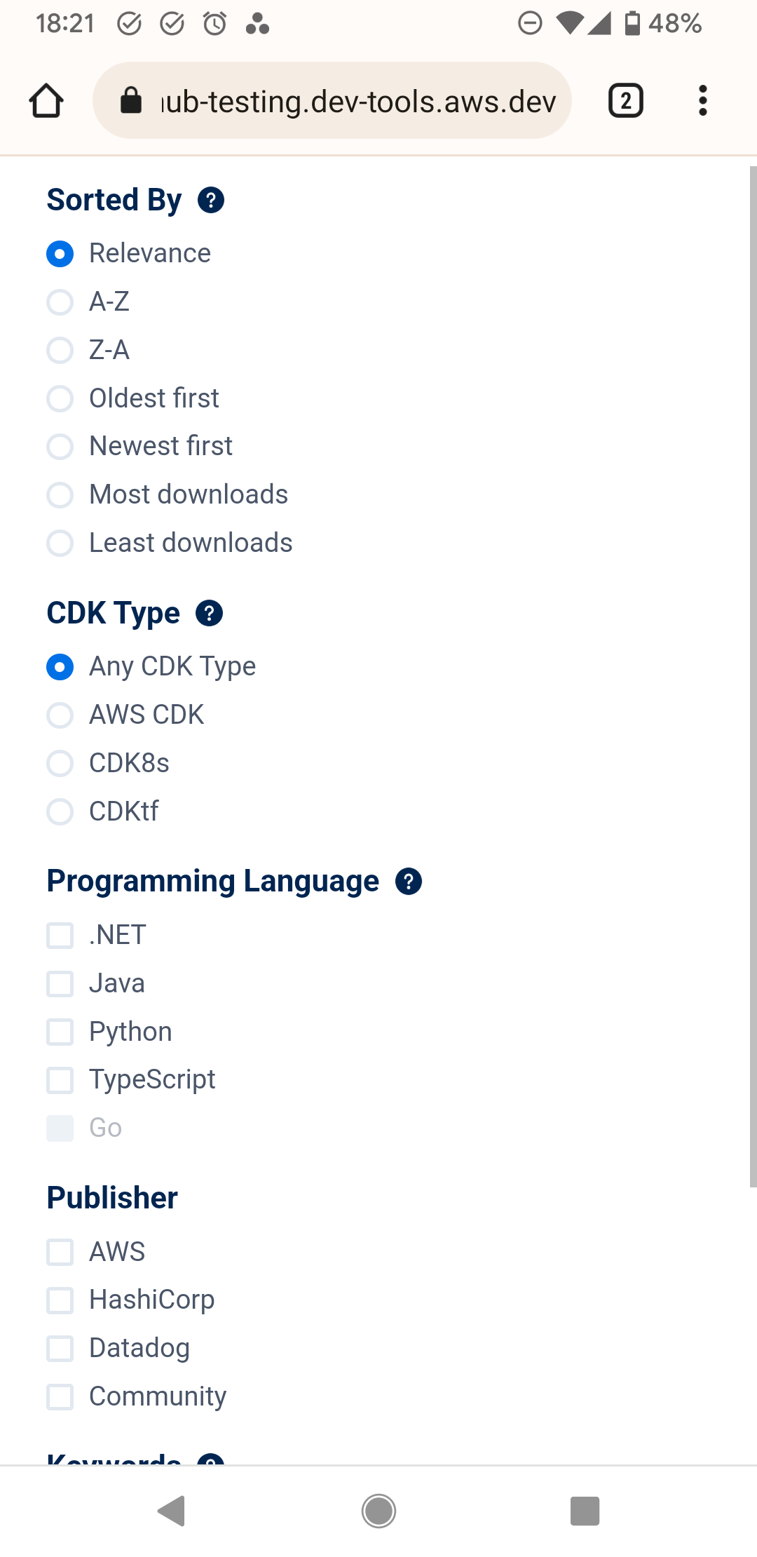 When opening filters menu, the X to close filters goes out of the view · Issue #720 · cdklabs ...