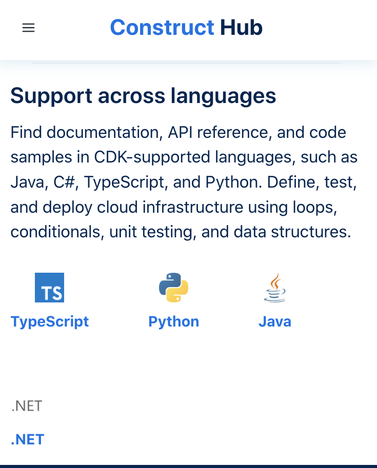 Mobile view: the language icons are split to two lines · Issue #733 · cdklabs/construct-hub ...