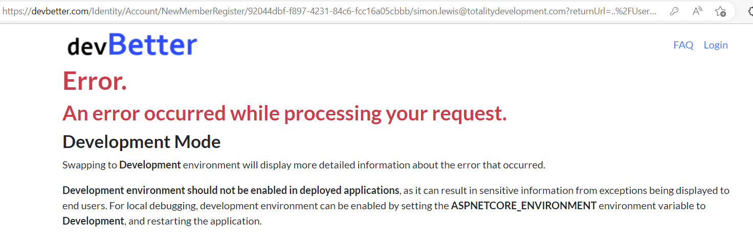 New Member Registration Error · Issue #1002 · DevBetterCom/DevBetterWeb · GitHub