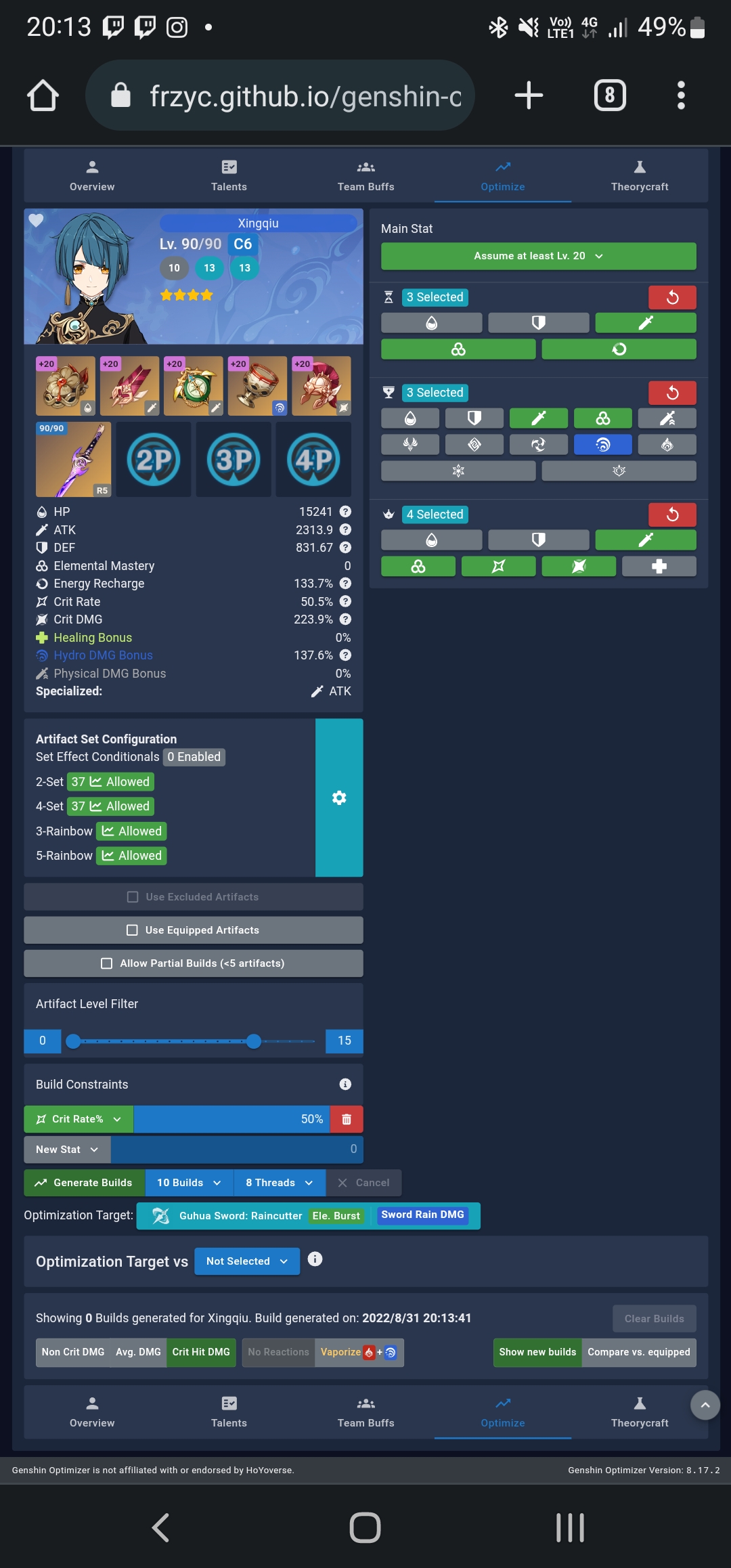 Can't Generate Build (Mobile) · Issue #592 · frzyc/genshin-optimizer · GitHub