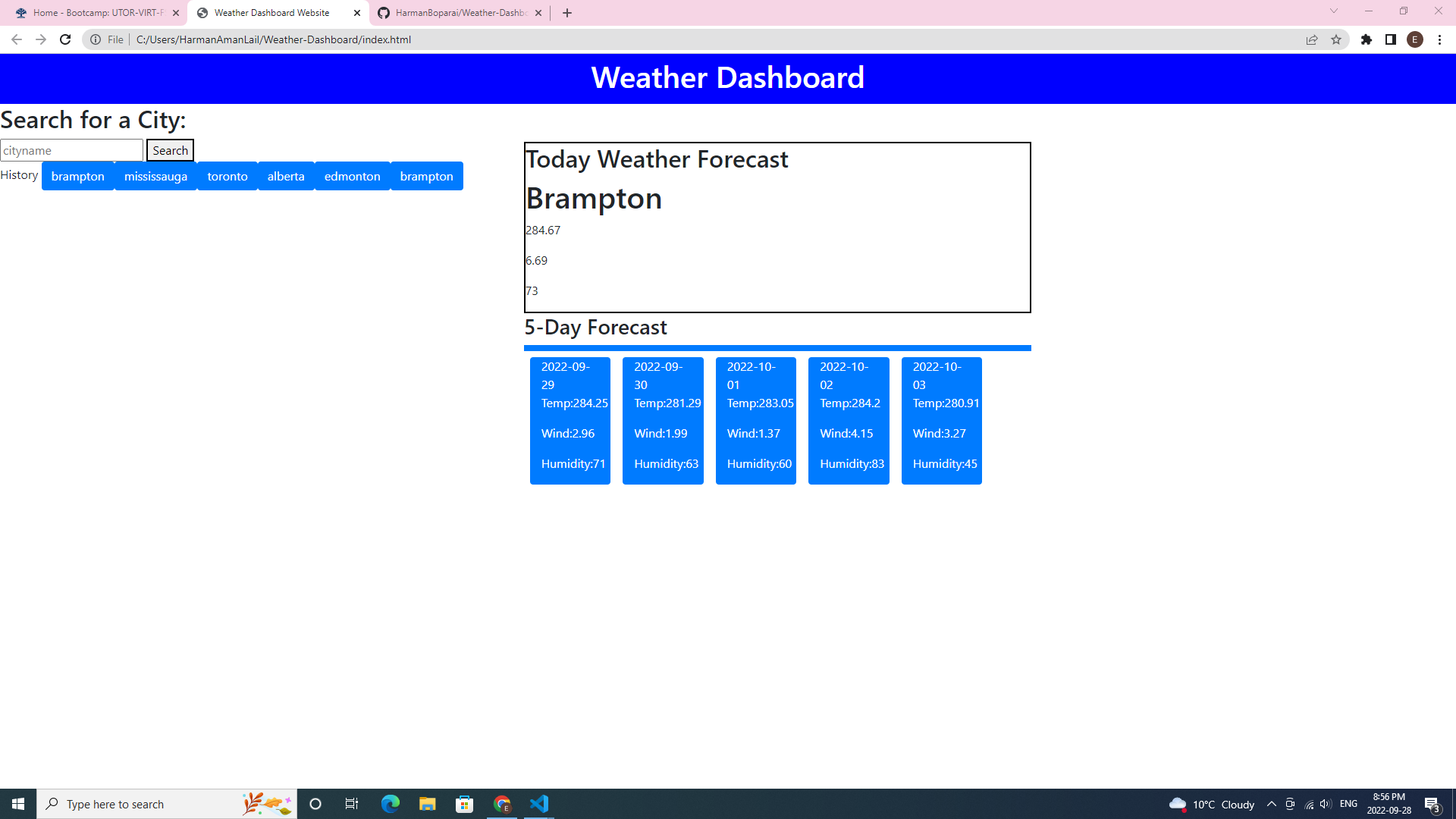 GitHub - HarmanBoparai/Weather-Dashboard