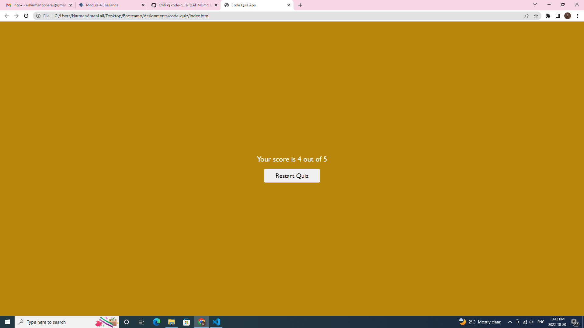 GitHub - HarmanBoparai/code-quiz