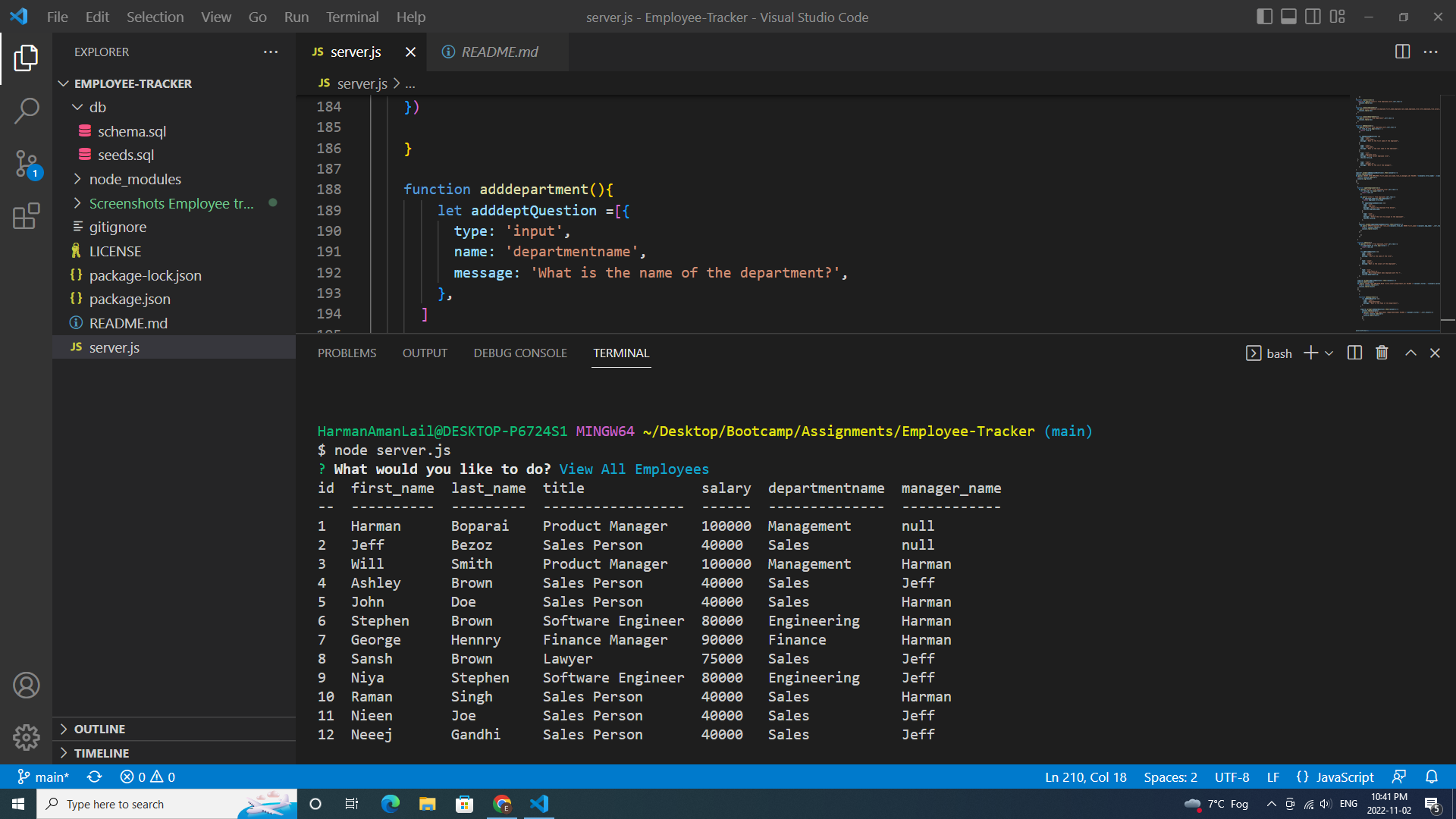 GitHub - HarmanBoparai/Employee-Tracker