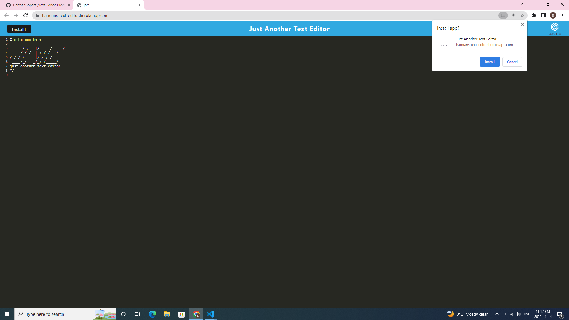 GitHub - HarmanBoparai/Text-Editor-Progressive-Web-Application