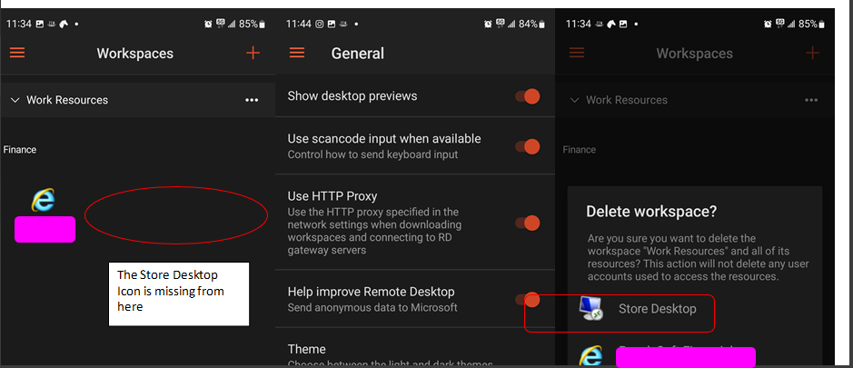 Microsoft Remote Desktop Android Client no longer displays "Remote Desktop" type resources in ...