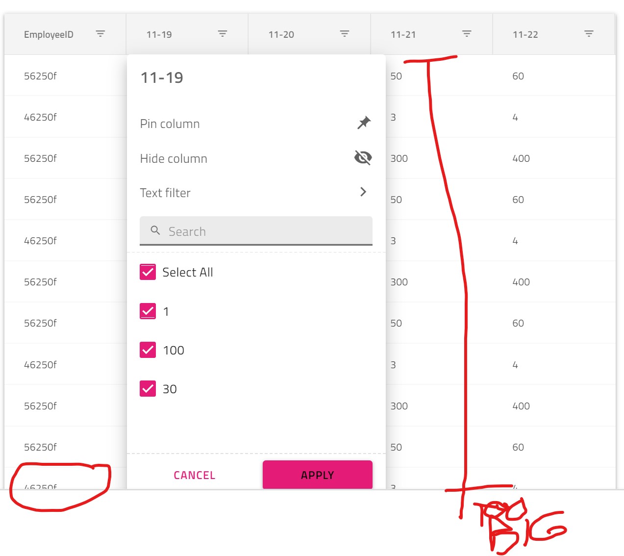 How to resize excelfilter, or at least get some features out of this box (pin, hide, text ...