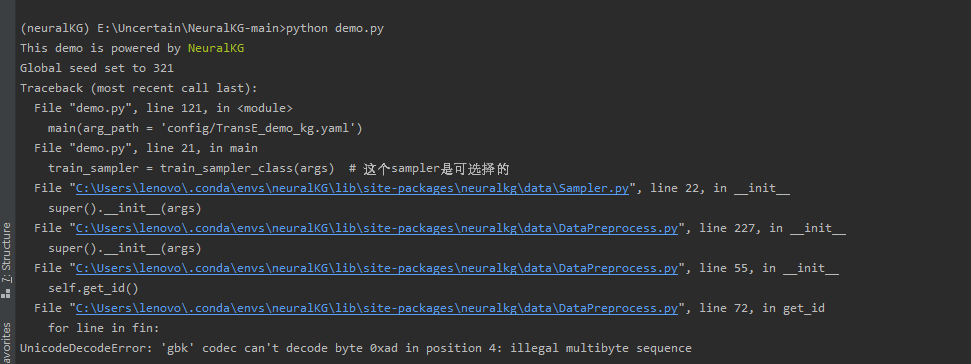 按照指示配置完所需库，但无法执行demo.py · Issue #21 · zjukg/NeuralKG · GitHub