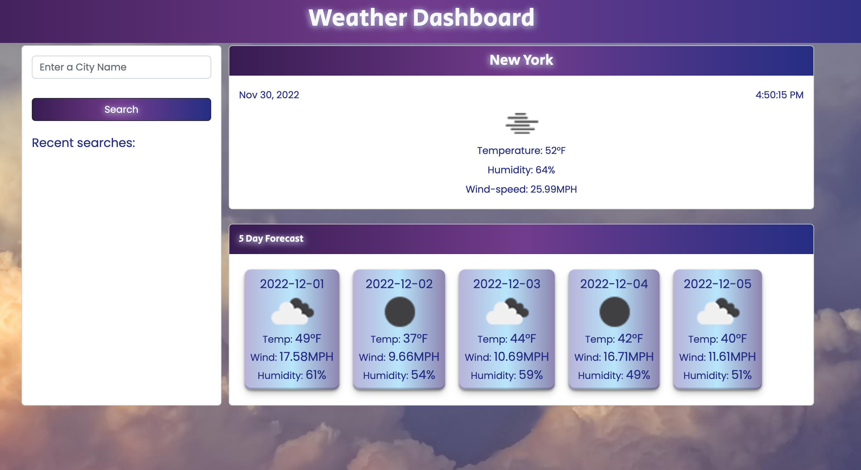 GitHub - mxu4321/Weather_Dashboard: Server-Side APIs Challenge: Weather Dashboard