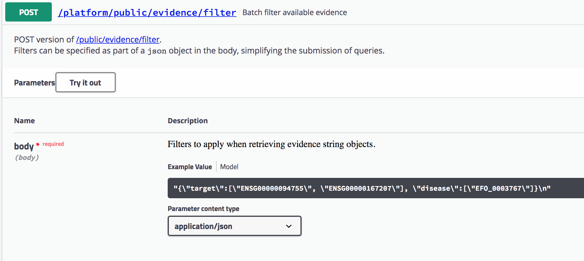 example POST requests in swagger UI are not valid · Issue #94 · opentargets/issues · GitHub