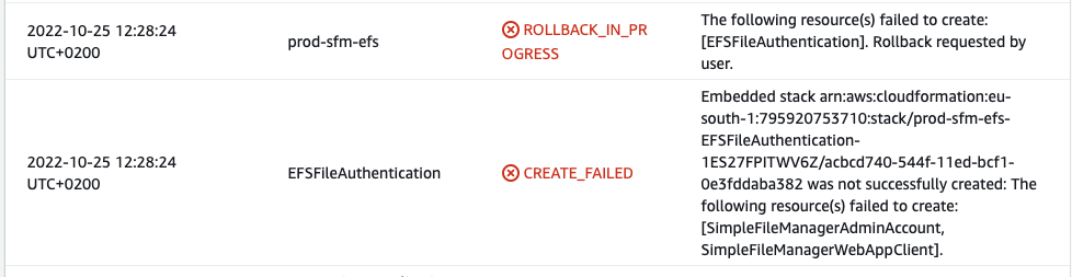 Cloudformation Failed To Create Efsfileauthentication Version 150