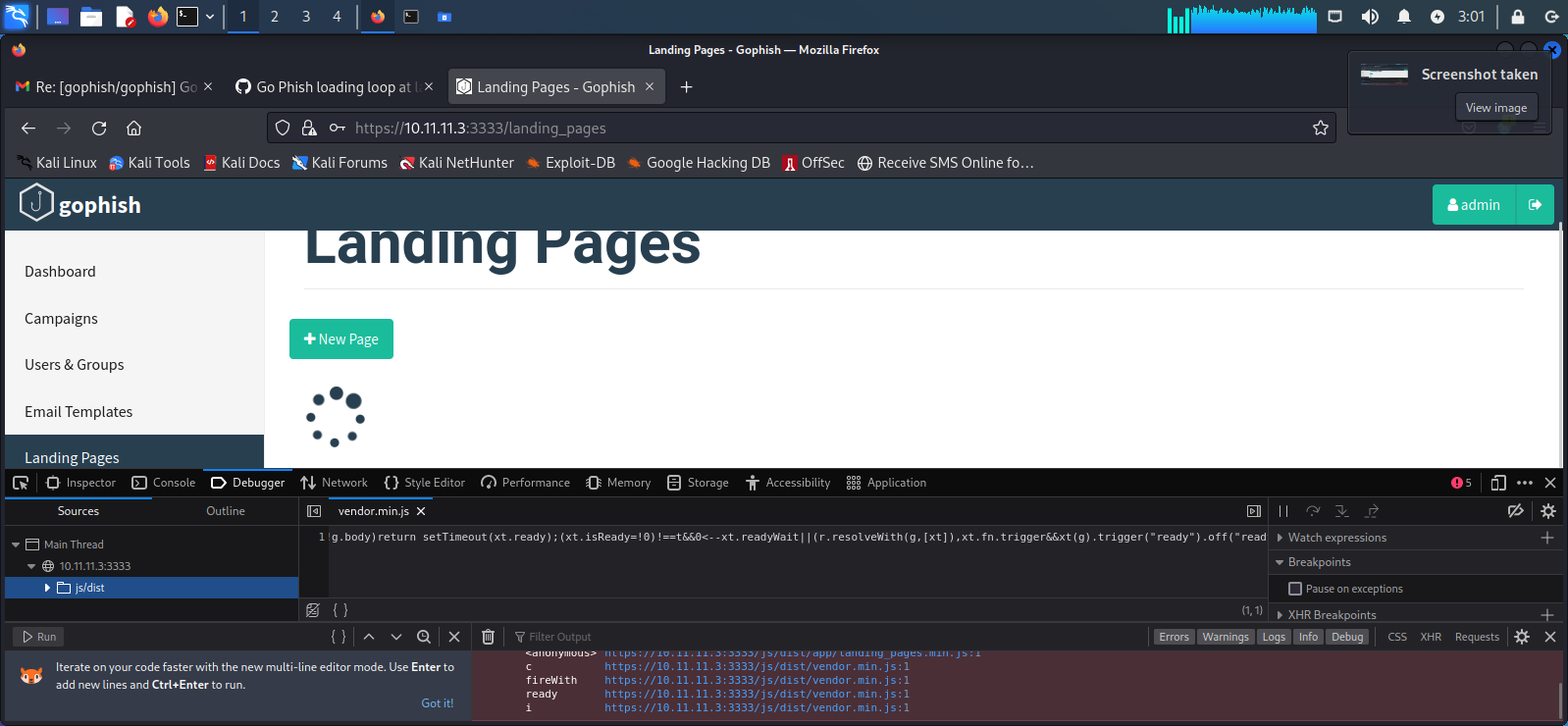 Go Phish Loading Loop At Landing Pages · Issue 2596 · Gophishgophish · Github