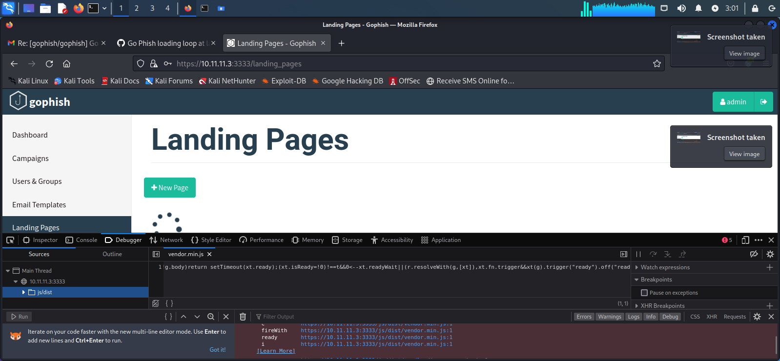 Go Phish loading loop at landing pages · Issue #2596 · gophish/gophish · GitHub