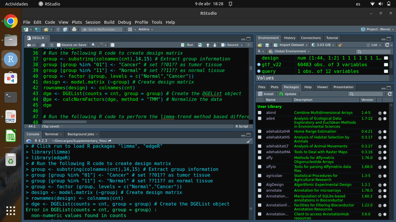 Error in DGEList(counts = cnt, group = group) : non-numeric values found in counts · Issue #842 ...