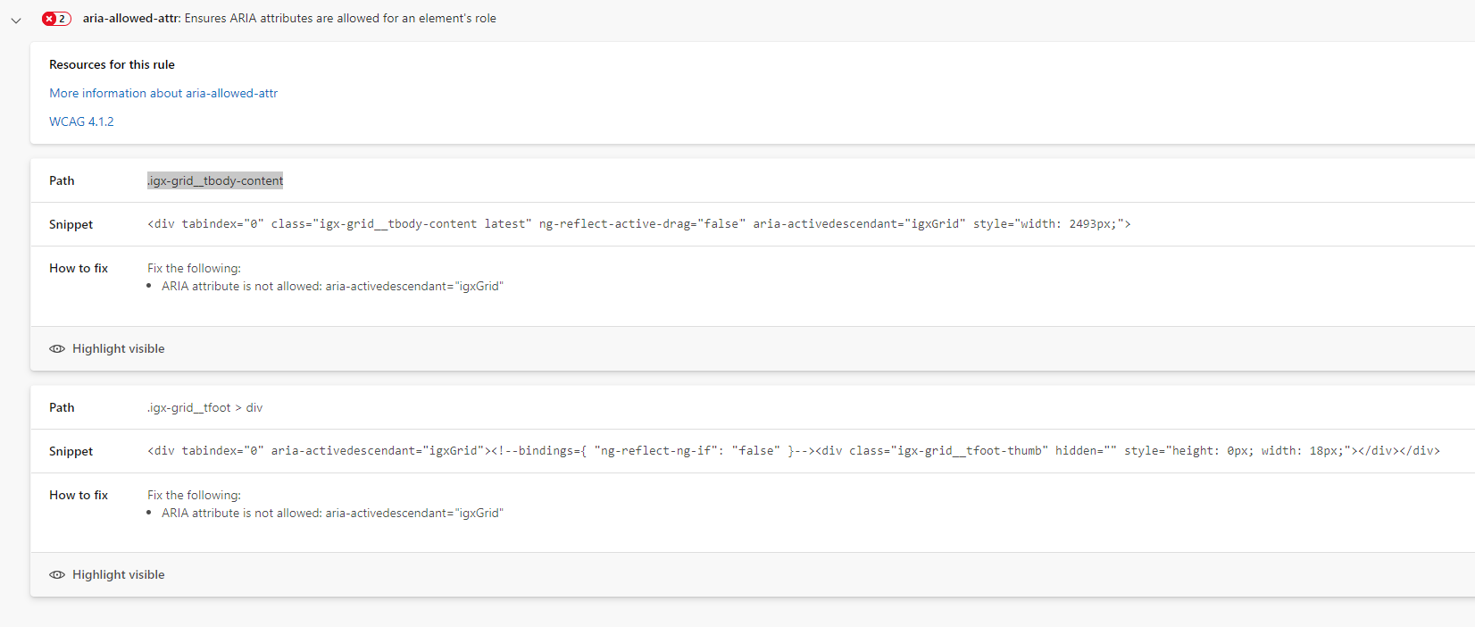 .igx-grid__tbody-content: aria-activedescendant attribute not allowed for an element's role ...