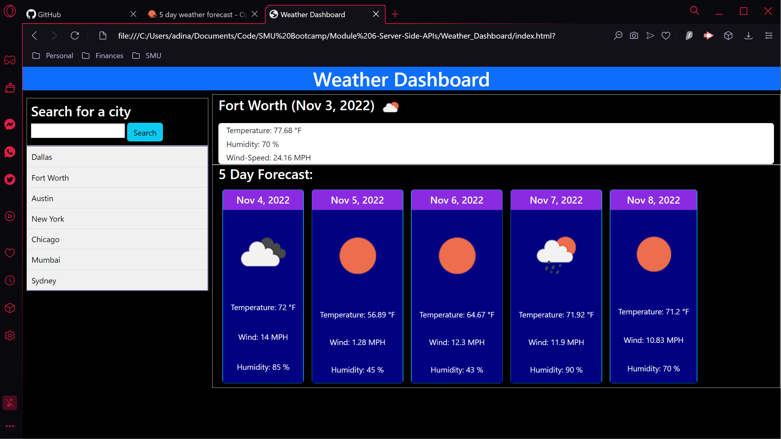 GitHub - adinair007/Weather_Dashboard: A weather dashboard which displays the current forecast ...