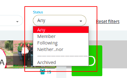 add the filter status owner / administrator / moderator in SPACES page ...