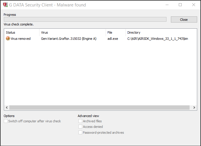G DATA Security Client detects adl.exe as a virus "Gen:Variant.Graftor ...