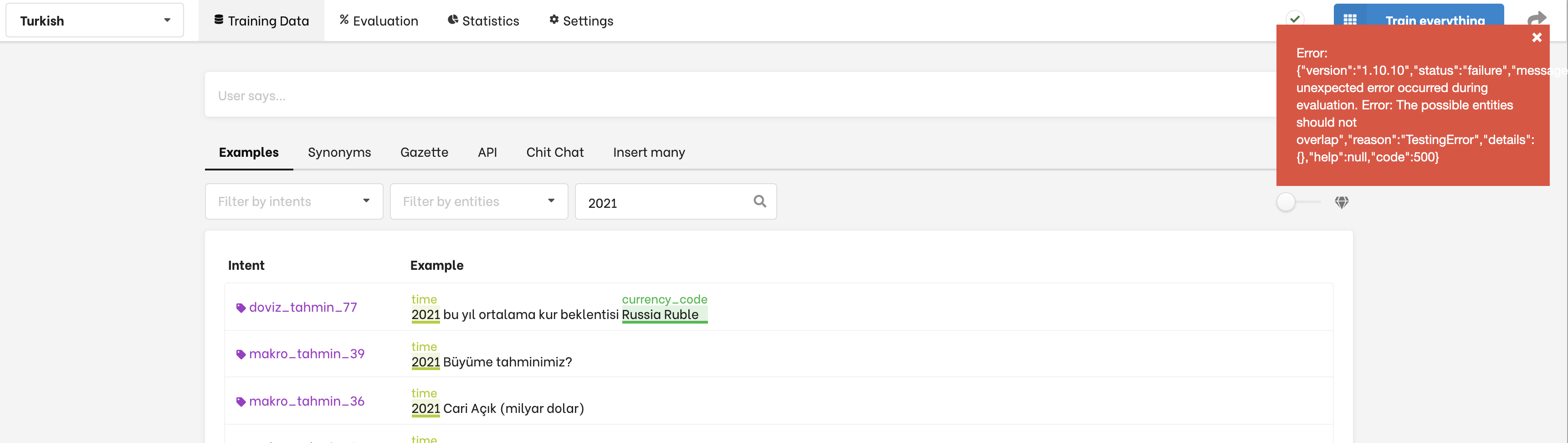 Error: The possible entities should not overlap · Issue #729 · botfront/botfront · GitHub